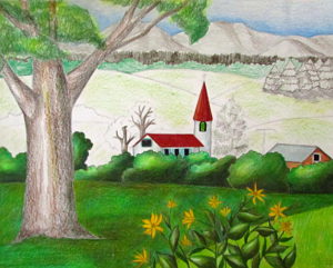 Color Pencil Landscape Drawing - Happy Family Art