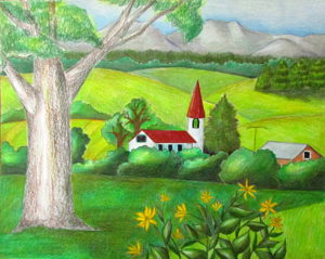 Color Pencil Landscape Drawing - Happy Family Art