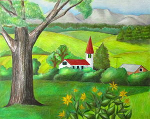Color Pencil Landscape Drawing - Happy Family Art