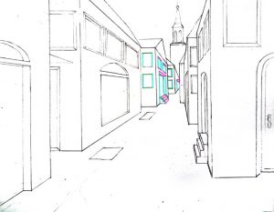 Single Point Perspective Drawing of a Street - Happy Family Art
