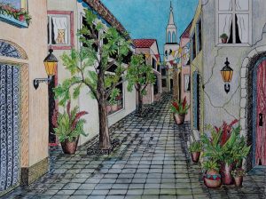 Single Point Perspective Drawing of a Street - Happy Family Art