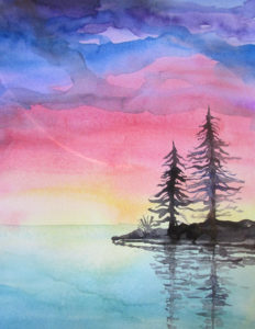 Watercolor Sunset - Happy Family Art